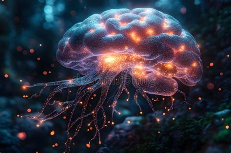 Futuristic Neural Network Conceptual Art Glowing Bio Luminescent Brain Design Generative Ai