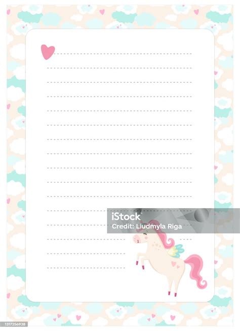 편지 빈 위시리스트 유니콘 테마의 유치한 스타일로 메모 페이지 메모장에 대한 스톡 벡터 아트 및 기타 이미지 메모장 유니콘 0명 Istock