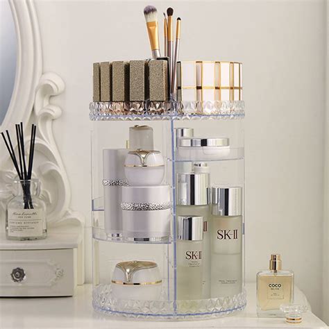 회전형 뷰티정리함 테이블 아크릴 예쁜 케이스 보관함 메이크업 뷰티 화장품 립스틱 섀도우 향수 매니큐어 거울 먼지차단 네일 수납함
