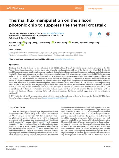 Pdf Thermal Flux Manipulation On The Silicon Photonic Chip To Suppress The Thermal Crosstalk