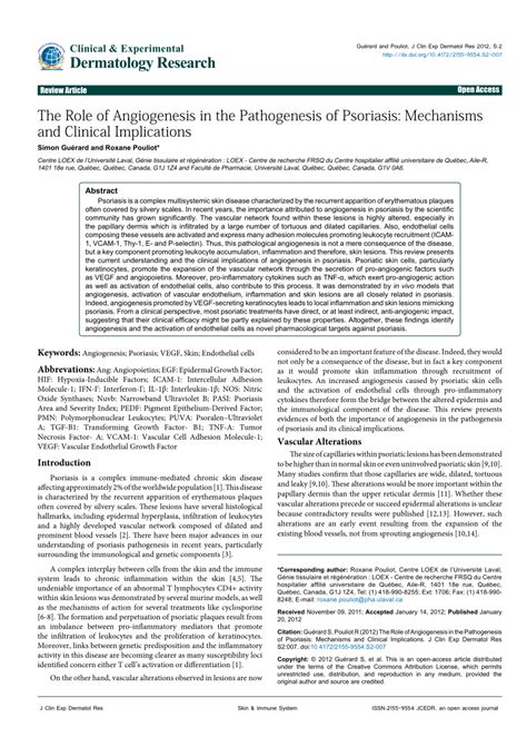Pdf The Role Of Angiogenesis In The Pathogenesis Of Psoriasis