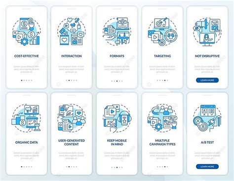 Set Of Blue Onboarding Mobile App Screens For Smm Benefits And Tips Vector Website