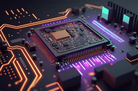 Premium AI Image A Computer Chip With Neon Lights And A Circuit Board
