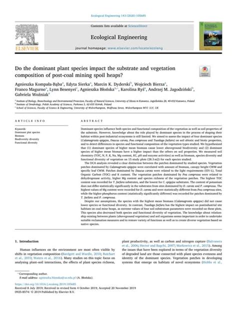 Do The Dominant Plant Species Impact The Substrate And Vegetation Composition Of Post Coal