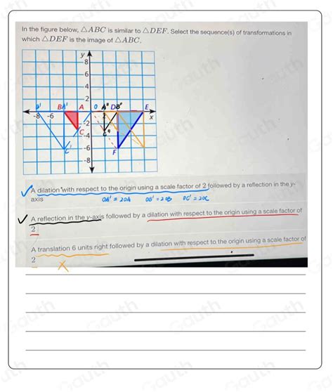 Solved In The Figure Below Abc Is Similar To Def Select The Sequence S Of Transformations [math]
