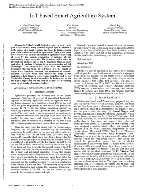 Iot Based Smart Agriculture System Pdf Internet Of Things Sensor