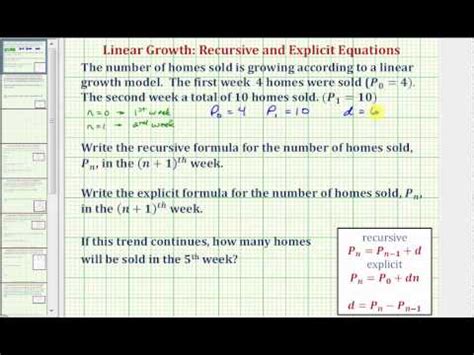Ex Write A Recursive And Explicit Equation To Model Linear Growth
