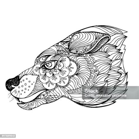 흰색 바탕에 그려진된 잉크 낙서 늑대 손 착 색 페이지성인을 위한 디자인 포스터 인쇄 전단지 배너 초대 T셔츠 검은색에 대한 스톡 벡터 아트 및 기타 이미지 Istock