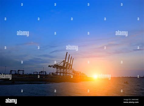 Port Crane Unloading Container Ships Stock Photo Alamy