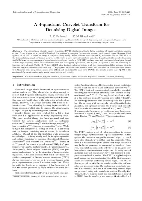Pdf A 4 Quadrant Curvelet Transform For Denoising Digital Images Pallavi Parlewar