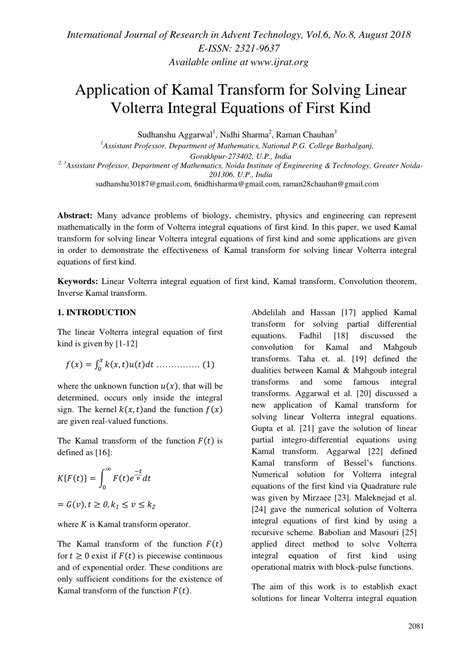 Pdf Application Of Kamal Transform For Solving Linear Volterra