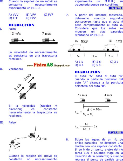 Ejercicios Resueltos De Cinemtica Movimiento Rectilineo