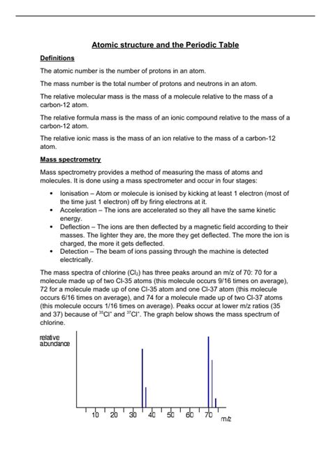 Summary Edexcel A Level Chemistry Topic 1 Atomic Structure And The