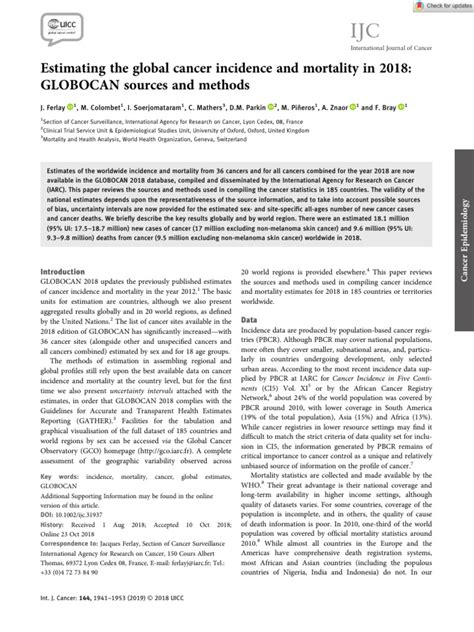 Estimating The Global Cancer Incidence And Mortality In 2018 Globocan Sources And Methods Pdf