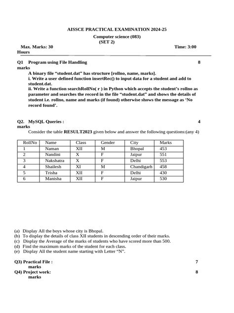 Aissce Practical Examination 2024 Set 2 Pdf