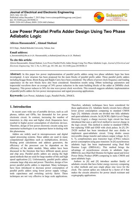 pdf low power parallel prefix adder design using two phase article