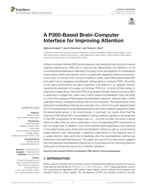 Pdf A P300 Based Brain Computer Interface For Improving Attention