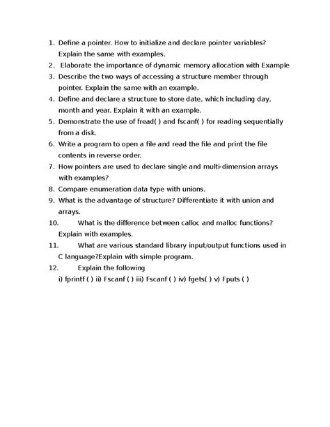 Imp Questions C Lang 2 Mid Define A Pointer How To Initialize And