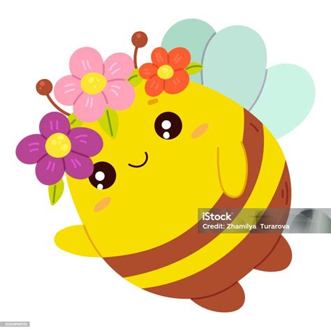 귀여운 만화 꿀벌 유치한 벡터 일러스트 레이 션 플랫 스타일 포스터 인사말 카드 아기 디자인을 위해 벌에 대한 스톡 벡터 아트 및 기타 이미지 Istock