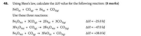 Solved Using Hess s law calculate the ΔH value for the Chegg com
