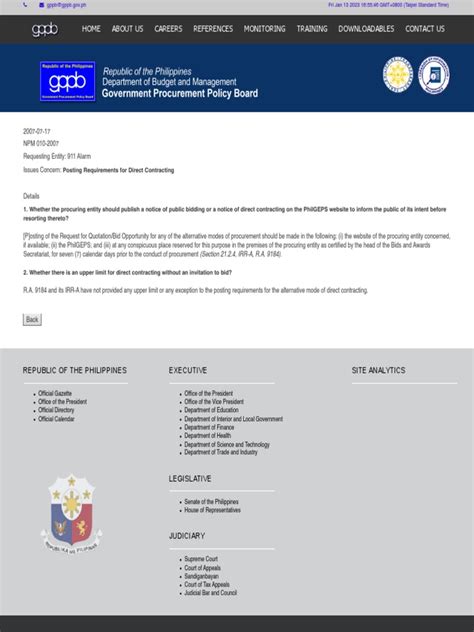 Gppb Posting Requirements For Direct Contracting Pdf Government