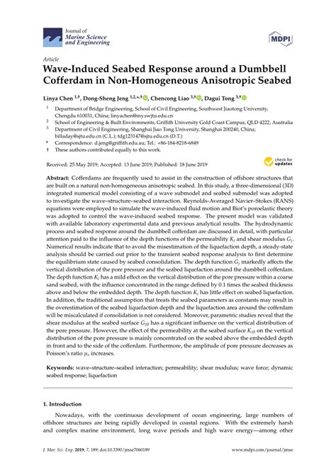 Pdf Wave Induced Seabed Response Around A Dumbbell Cofferdam In Non Homogeneous Anisotropic Seabed