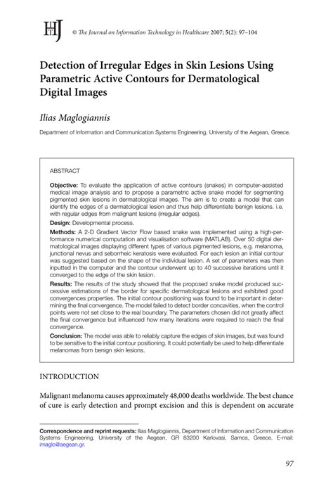 Pdf Detection Of Irregular Edges In Skin Lesions Using Parametric Active Contours For