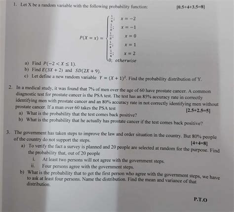 Solved 1 Let X Be A Random Variable With The Following