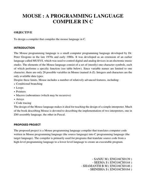 Mouse A Programming Language Compiler In C Objective Pdf