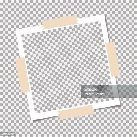 회색 배경에 스티커 테이프와 사진 프레임입니다 서식 파일 유행 사진에 대 한 빈 공란에 대한 스톡 벡터 아트 및 기타 이미지 공란 끈적거리는 단순함 Istock