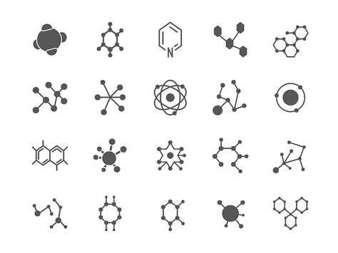 화학 아이콘 분자 공식 원자 구조 이온 분자 생체 단백질 및 Dna 모델 화학 세포 실험실 연구 로고 타입 검은 요소 터 의료 픽토그램 로고 세트 프리미엄 벡터