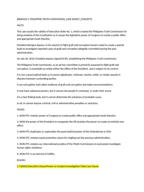 Biraogo V Phil Truth Comm Digest Concepts Pdf Justice Crime And Violence