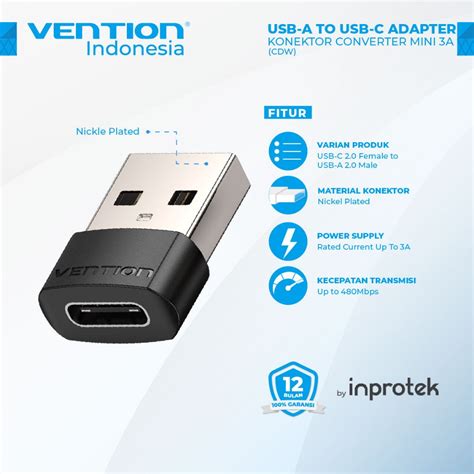 Jual Vention Usb A To Usb C Adapter Konektor Converter Mini A Shopee Indonesia