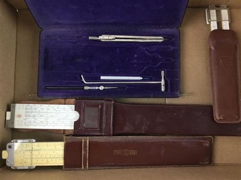 Lot Drafting Tool Organizer With Assorted Slide Rulers