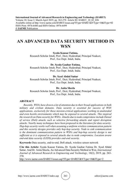 An Advanced Data Security Method In Wsn Pdf