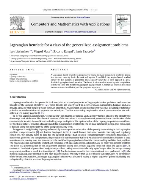 Pdf Lagrangian Heuristic For A Class Of The Generalized Assignment