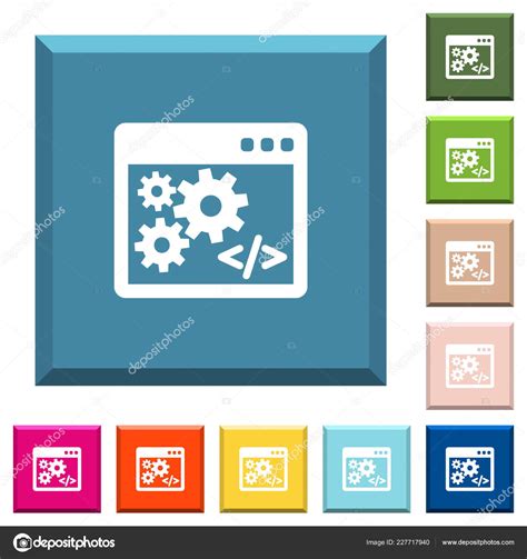 application programming interface white icons edged square buttons various trendy stock vector