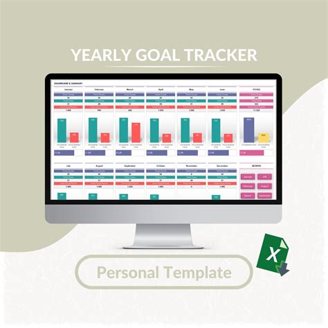 Yearly Goal Tracker Excel Template Goal Planner Monthly Goal Tracker 12 Months Goal