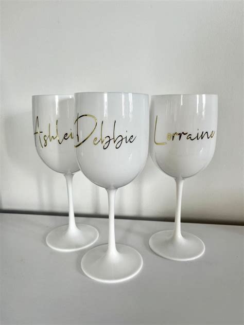 Custom White Plastic Wine Glass Personalised Wine Glass Etsy Uk