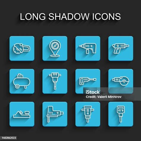 라인 목재 평면 도구 전기 퍼즐 앵글 그라인더 건설 착암기 및 회전식 드릴 머신 아이콘을 설정합니다 벡터 Rotary International에 대한 스톡 벡터 아트 및