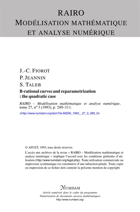 Pdf B Rational Curves And Reparametrization The Quadratic Case