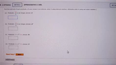 Solved Find The Truth Set Of Each Predicate If Your Answer