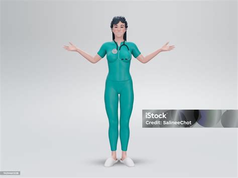 3d 렌더링 만화 캐릭터 젊은 여성 의사 손을 위로 디지털 생성 이미지에 대한 스톡 사진 및 기타 이미지 디지털 생성 이미지 약사 의사 Istock
