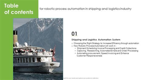 Table Of Contents For Robotic Process Automation In Shipping And Logistics Industry Structure Pdf