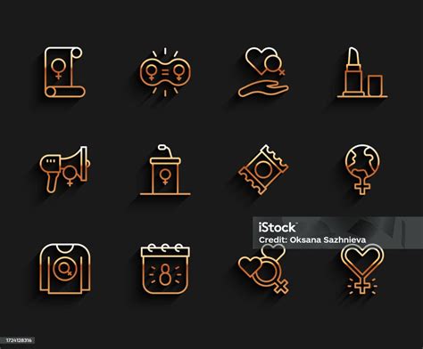 세트 라인 페미니스트 셔츠 3 월 8 일 달력 페미니즘 여성 성별 토론 연단 연단 세계 및 콘돔 패키지 아이콘 벡터 0명에 대한 스톡 벡터 아트 및 기타 이미지 Istock