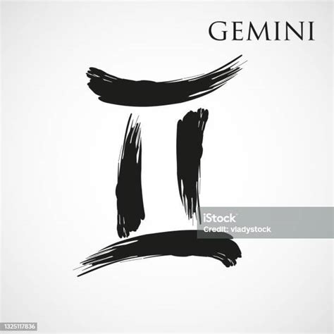 흰색 배경에 격리 된 쌍둥이 조디악 기호 브러쉬 스트로크 쌍둥이 조디악 기호 손으로 그린 벡터 일러스트레이션 검은색에 대한 스톡 벡터 아트 및 기타 이미지 Istock