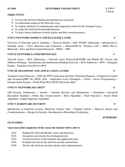 Ec3401 Networks And Security L T P C Pdf Computer Network Osi Model