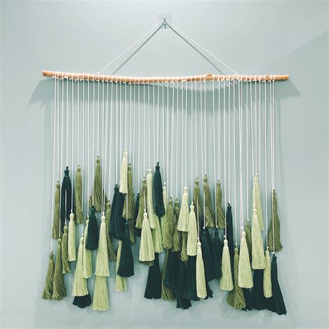 北欧ins中古绿色流苏挂毯手工编织民宿床头沙发装饰壁挂背景布 虎窝淘