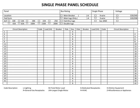 Free Printable Panel Schedule Templates [pdf Excel] Sample