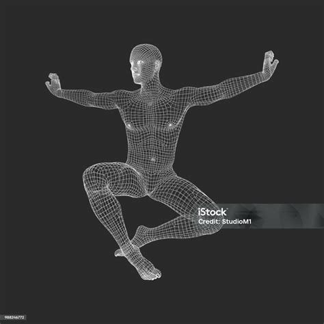남자 인체 와이어 모델의 3 차원 모델입니다 디자인 요소입니다 기술 벡터 일러스트입니다 3차원 형태에 대한 스톡 벡터 아트 및 기타 이미지 Istock